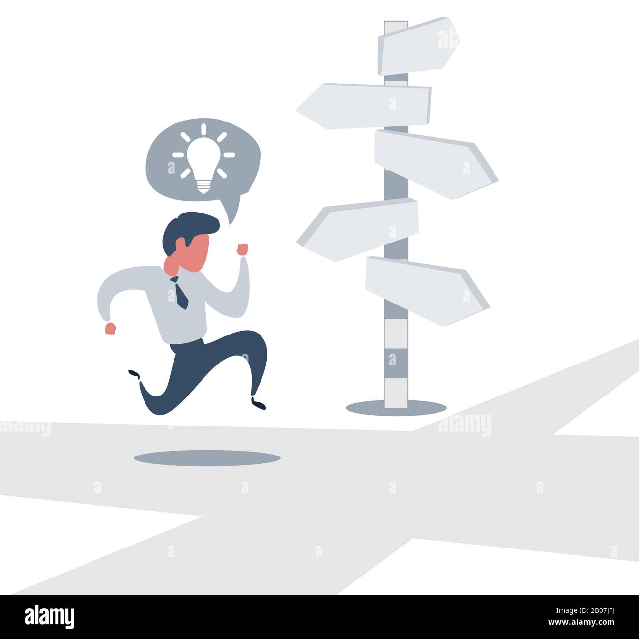 Right direction. A businessman looks at arrows pointing to many ...