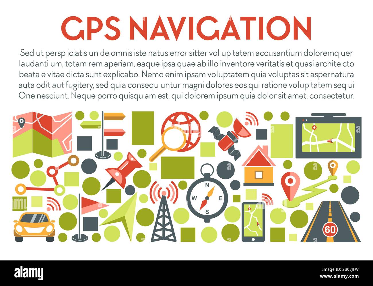 GPS navigation banner with navigator app icons and text Stock Vector ...