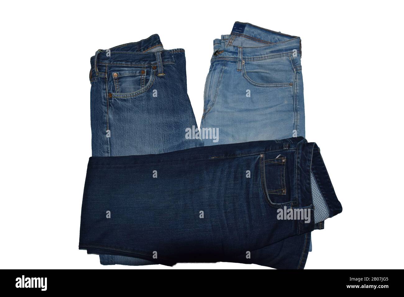 Set of Colorful shades of blue jeans trousers isolated in style light ...