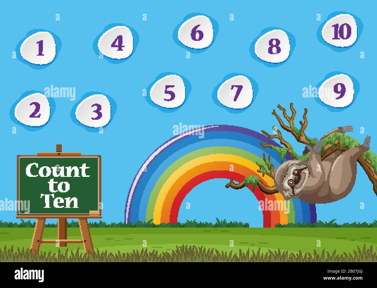 Number one to ten with blue sky and colorful rainbow background ...