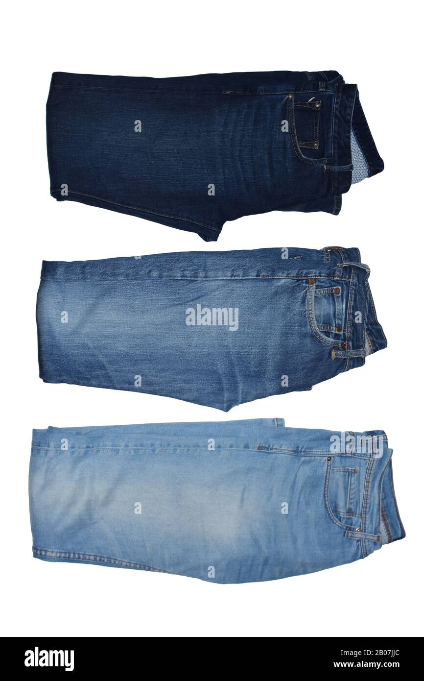 Set of Colorful shades of blue jeans trousers isolated in style light ...