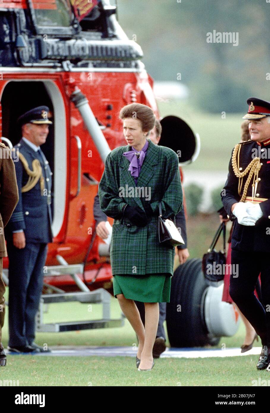 HRH Princess Anne arrives at the Army Blood Supply Unit aboard a Wessex ...