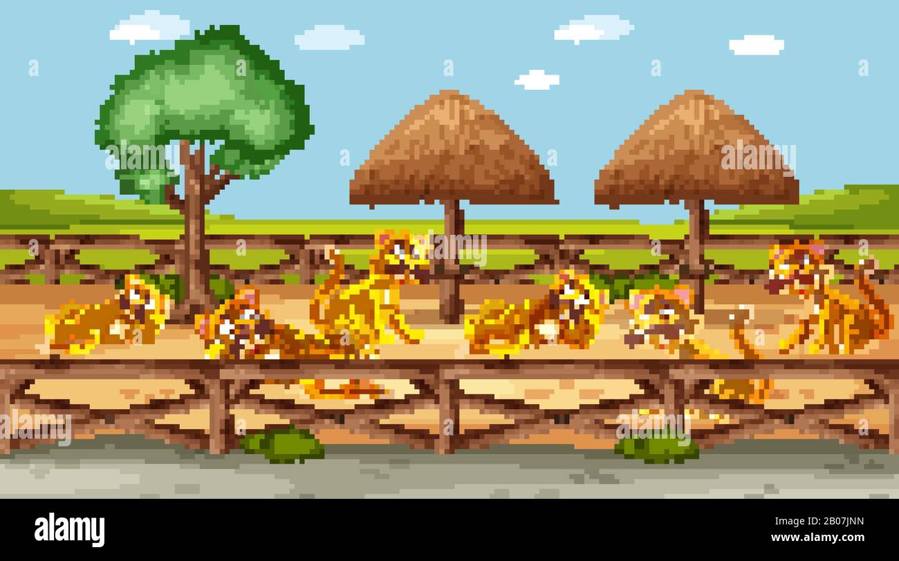 Scene with many tigers in the zoo illustration Stock Vector Image & Art ...