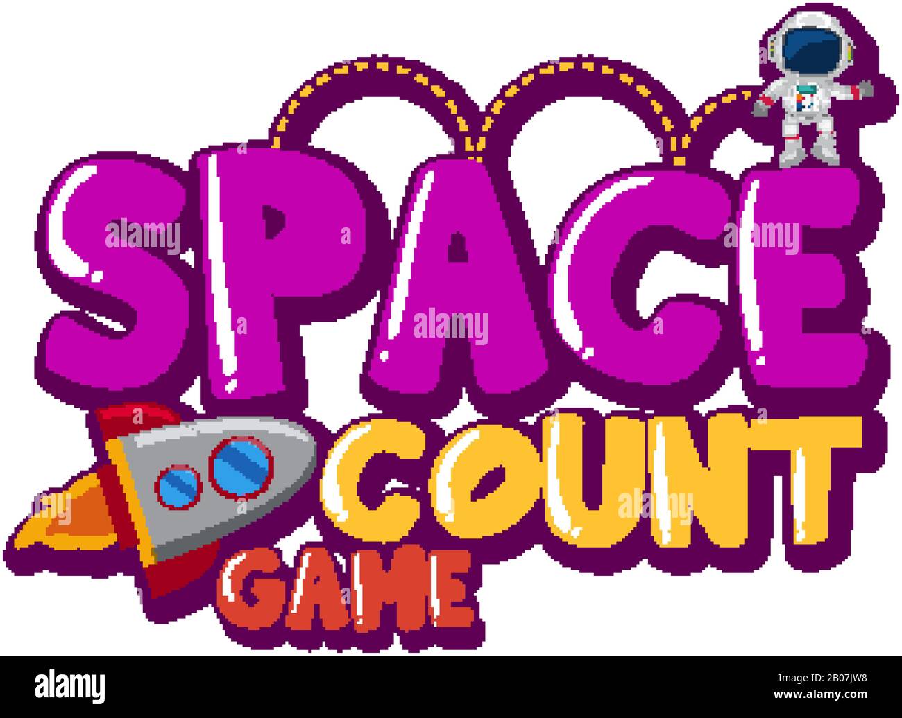 Sticker template for word space count game with astronaut and spaceship ...