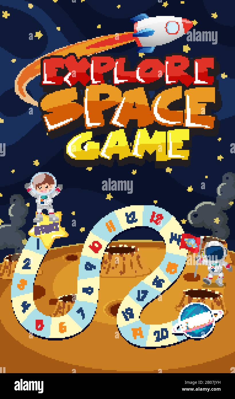 Game template with astronaut and spaceship in background illustration ...