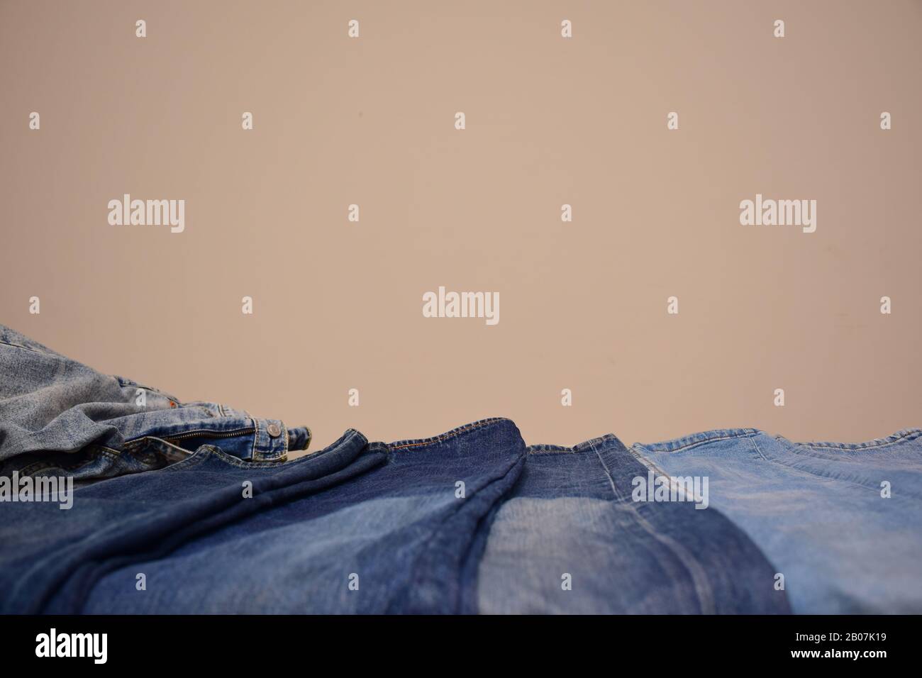 Set of Colorful shades of blue jeans trousers isolated in style light ...