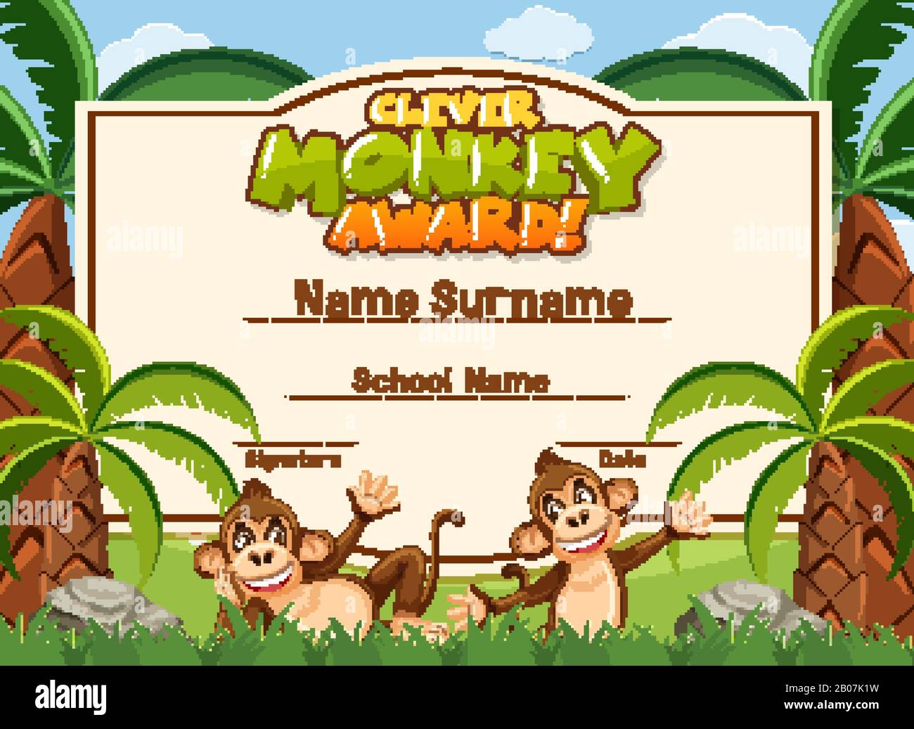 Certificate template for clever award with monkeys in background ...