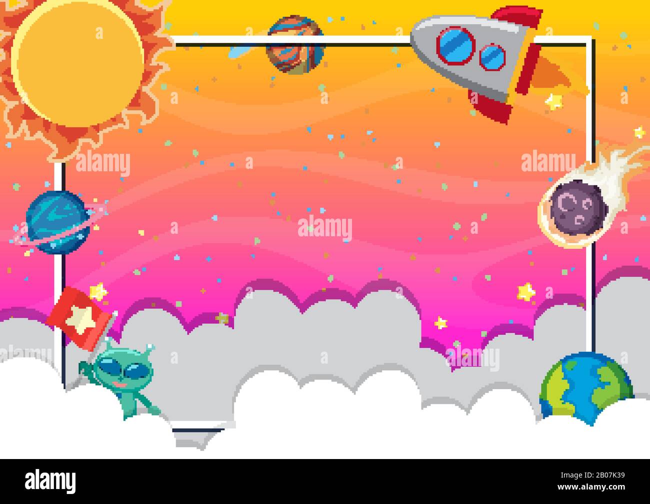 Frame design with many planets in background illustration Stock Vector ...