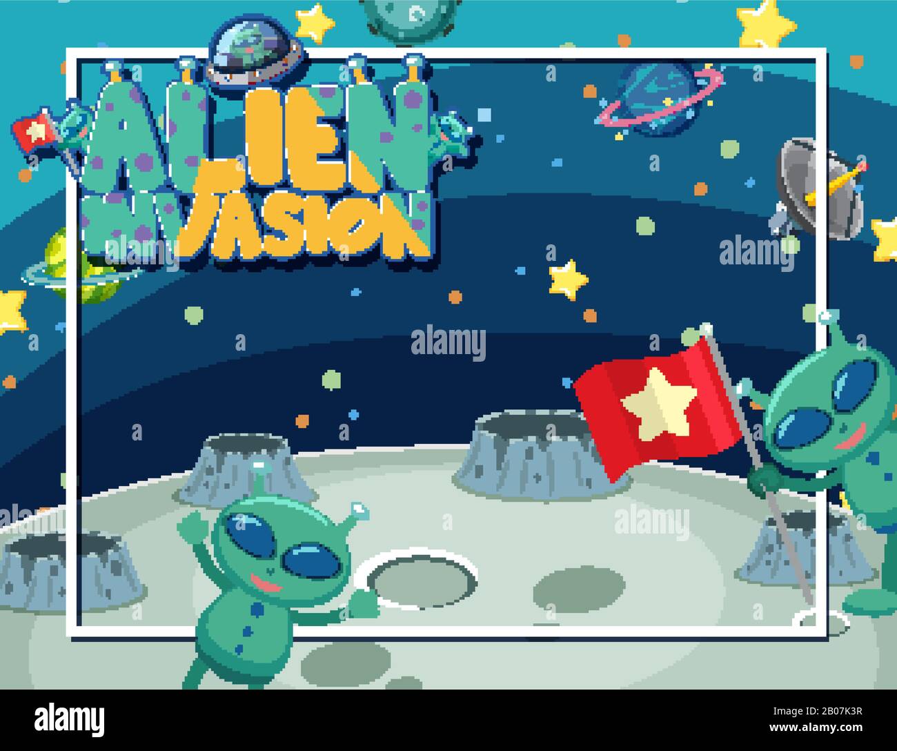 Frame template with two aliens in the space illustration Stock Vector ...