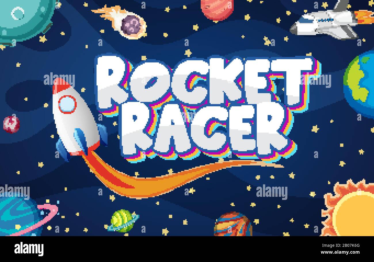 Poster design with rocket racer in dark space illustration Stock Vector ...