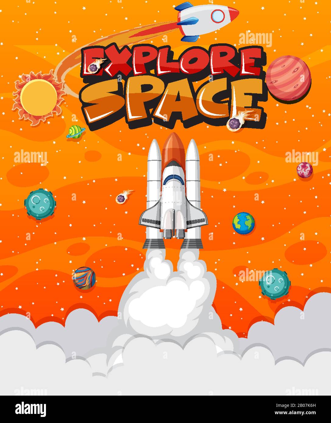 Background theme of space with spaceship flying in the space ...
