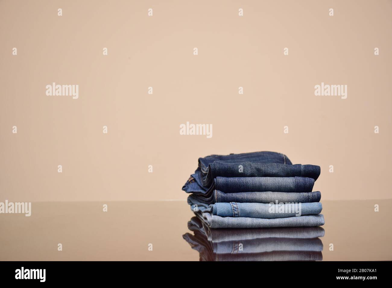 Set of Colorful shades of blue jeans trousers isolated in style light ...