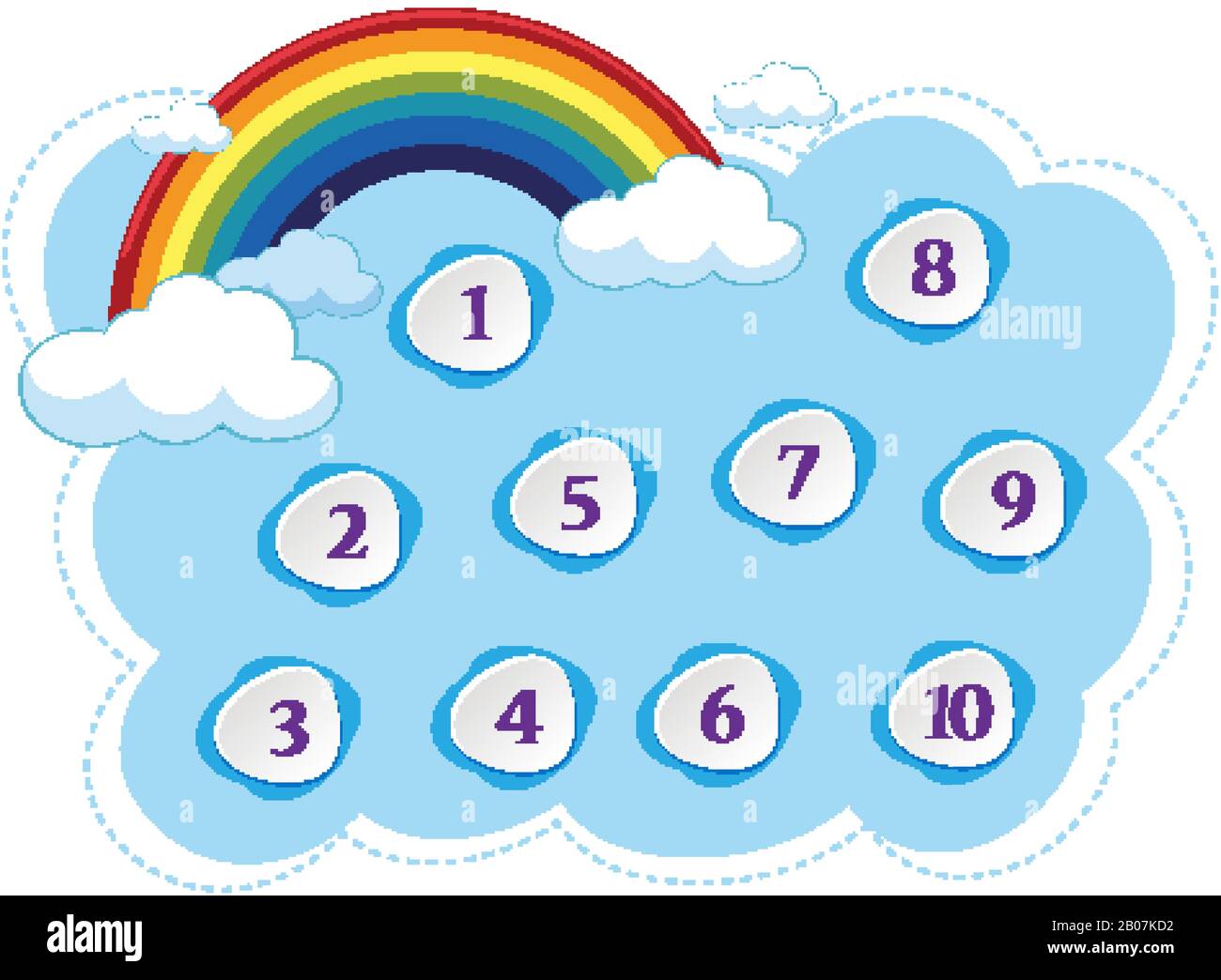 Number one to ten with blue sky and colorful rainbow background ...