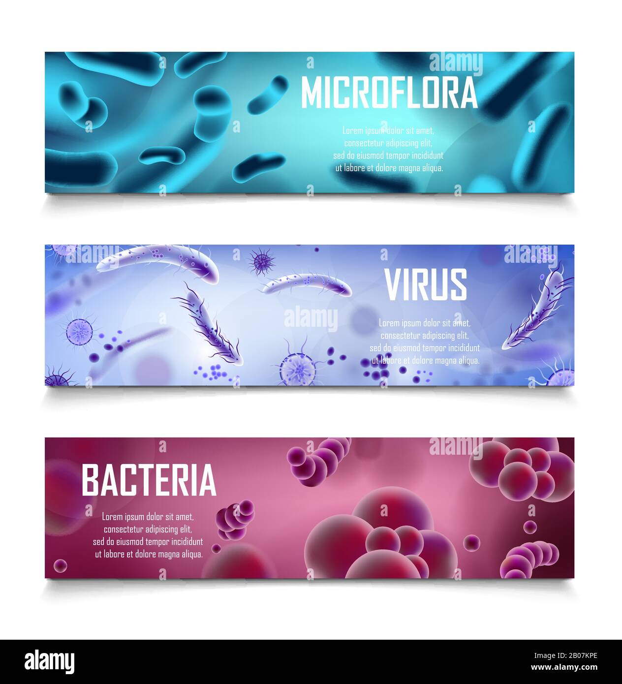 Microbiology and medical 3d ad design. Bacteria and viruses cell ...