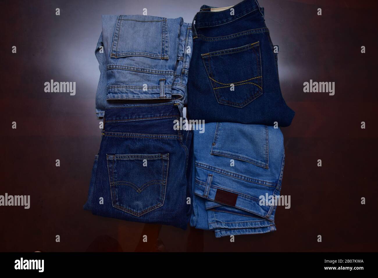 Set of Colorful shades of blue jeans trousers isolated in style light ...