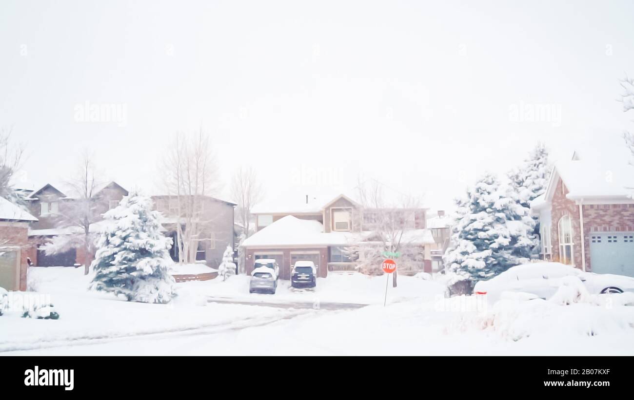 Residential neighborhood after big winter snow Stock Photo - Alamy