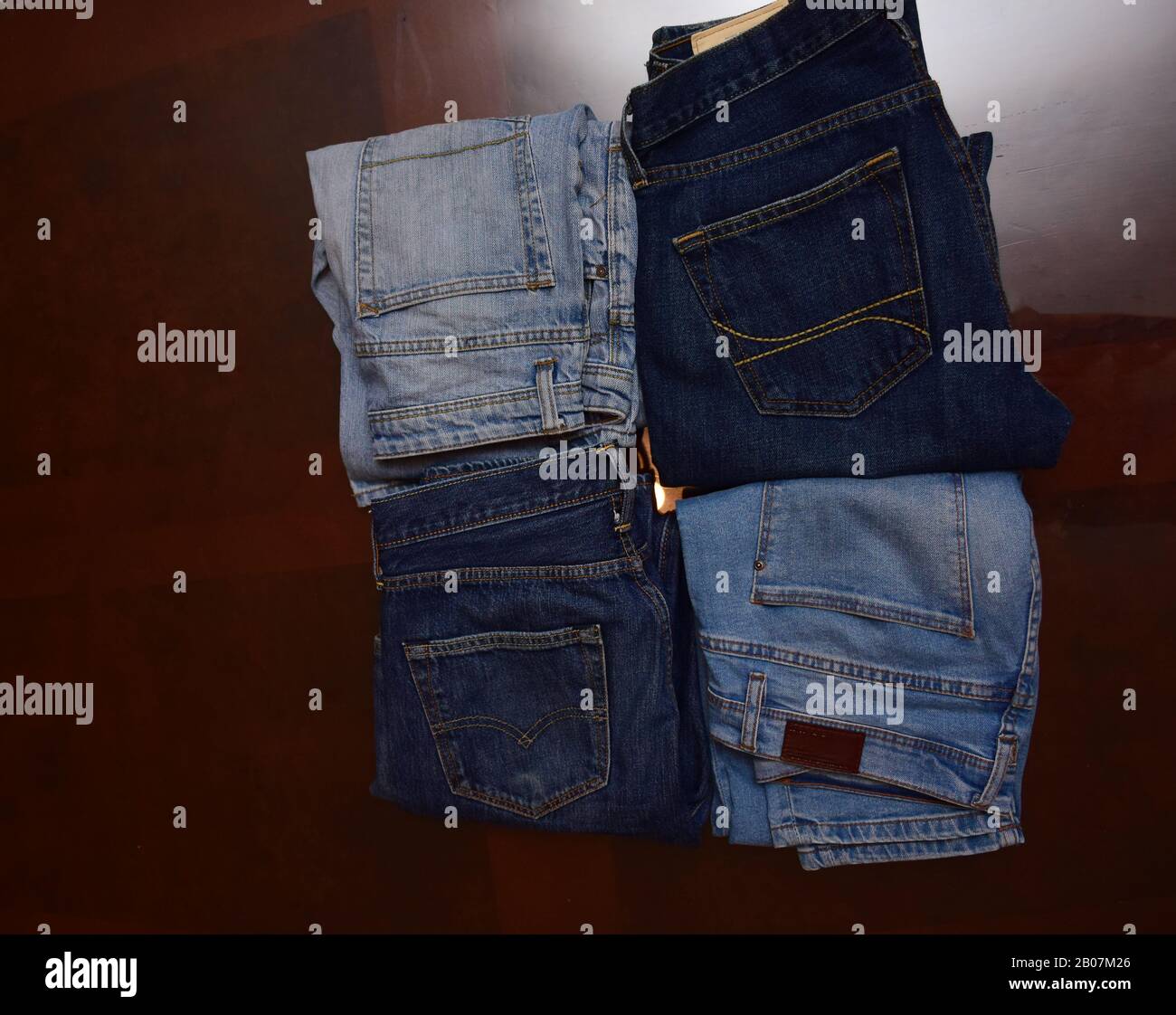 Set of Colorful shades of blue jeans trousers isolated in style light ...