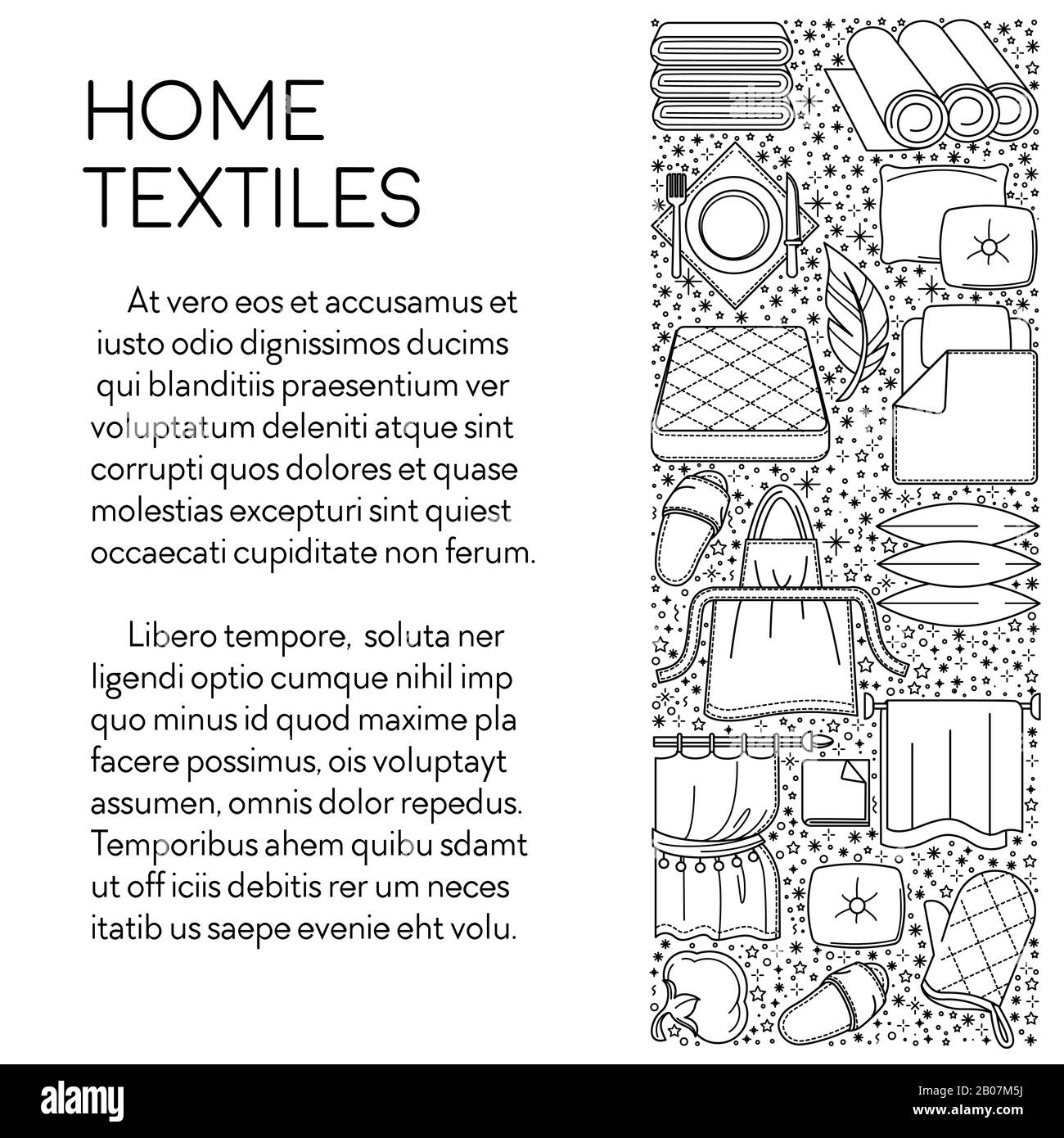 Fabrics and textile for home line icons poster, cotton products Stock ...