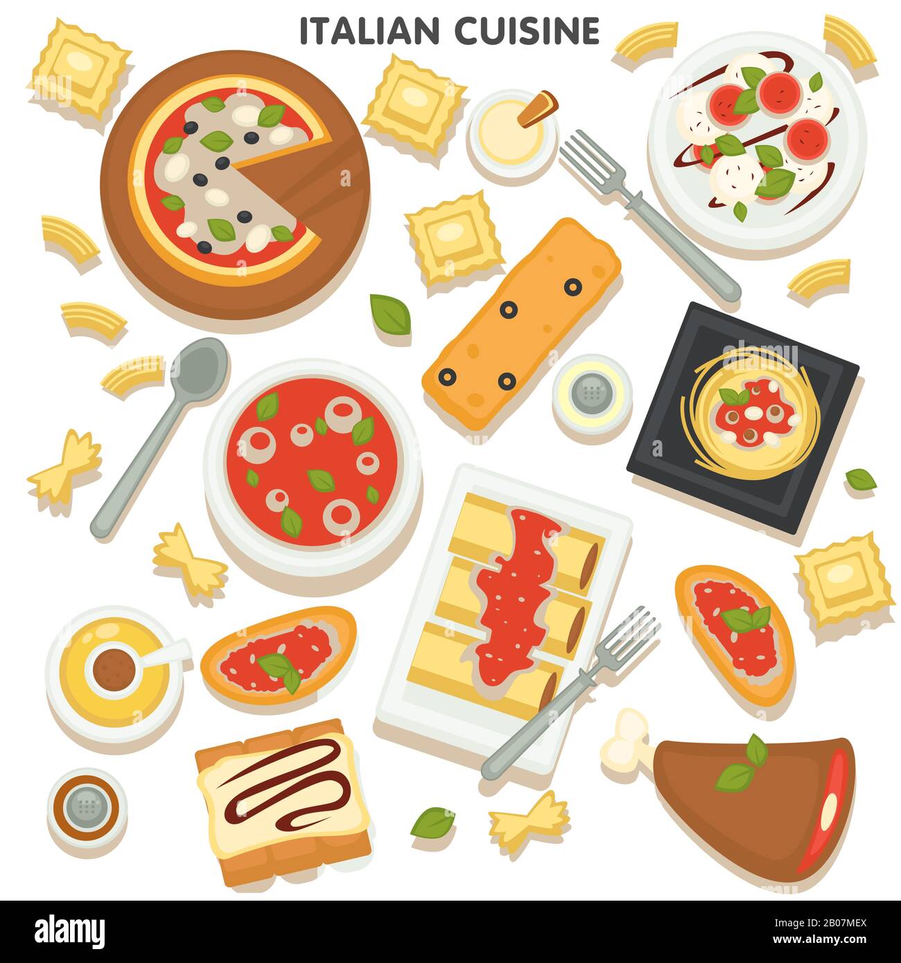 Italian cuisine, collection of traditional dishes and meals Stock ...