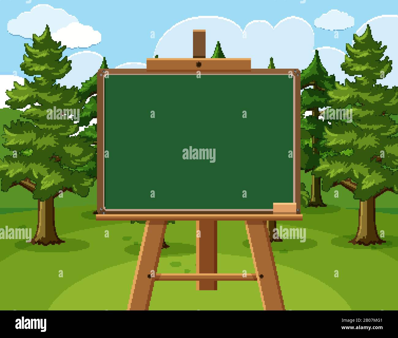 Blackboard template design with pine trees in the forest illustration ...