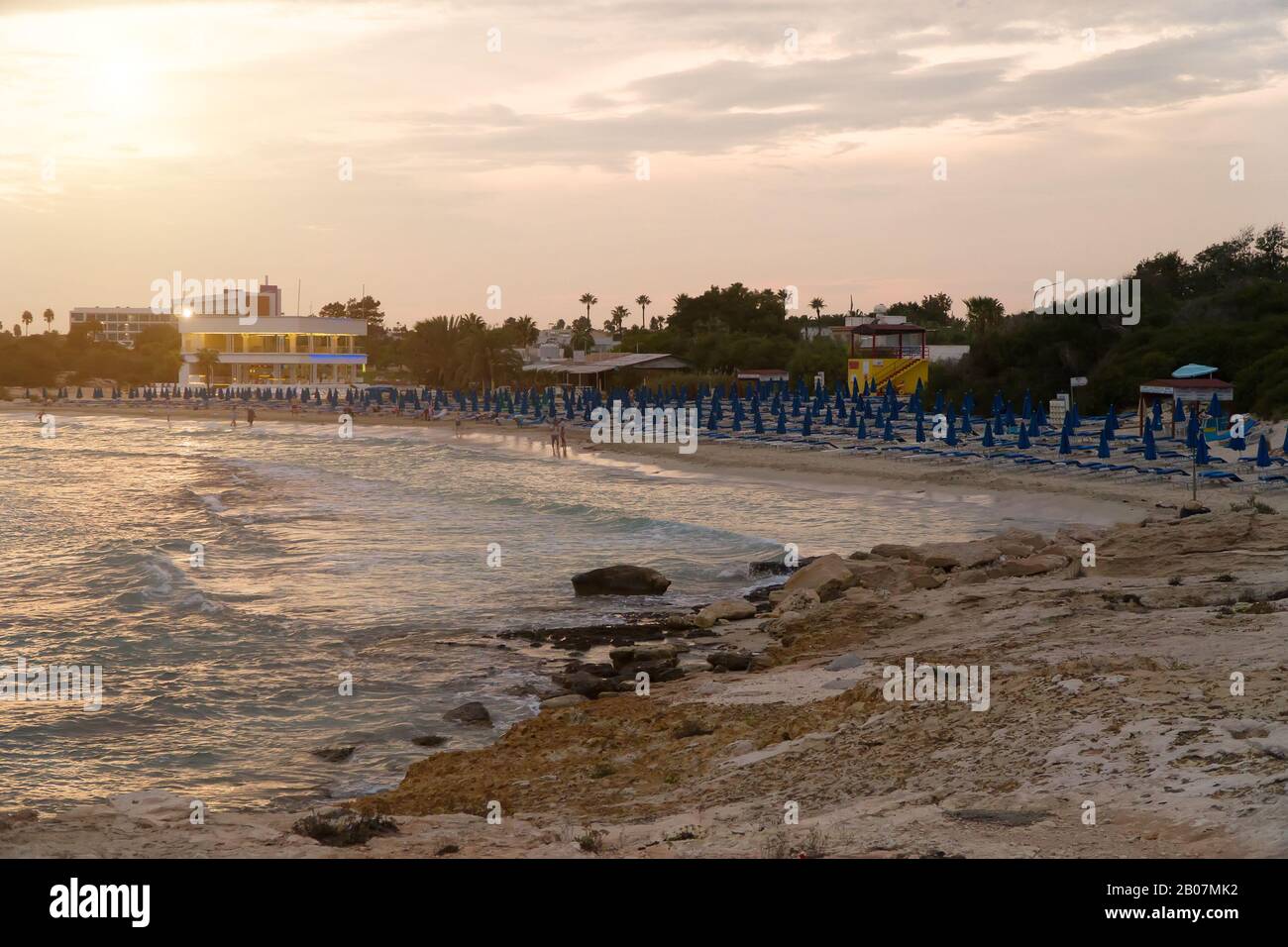 Beautiful sunset on Landa Beach in Ayia Napa, Cyprus Stock Photo - Alamy