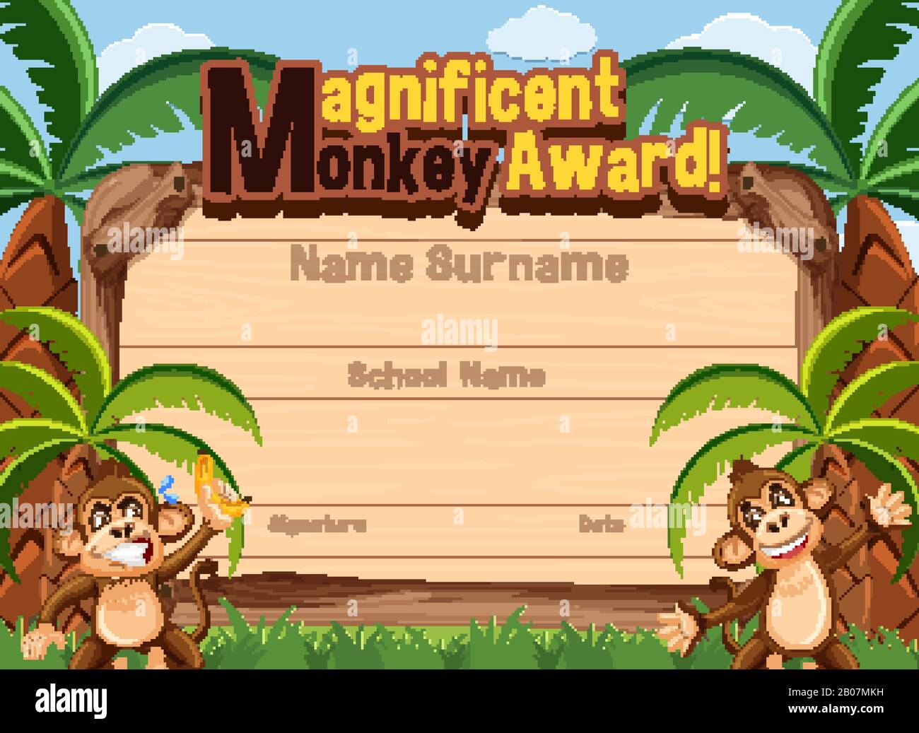 Certificate template for magnificent award with monkeys in background ...