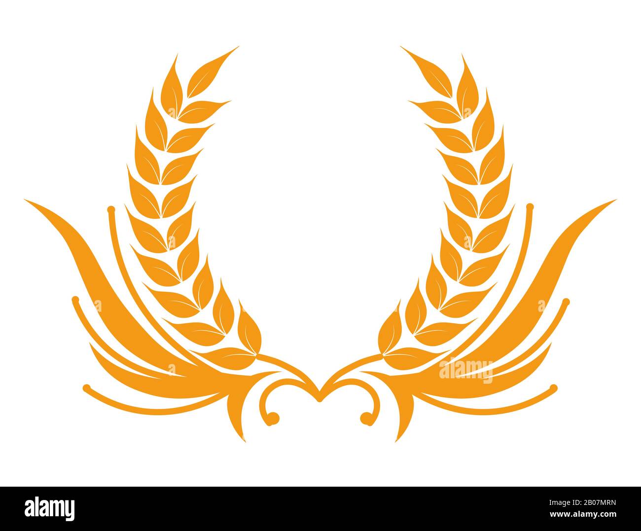 Spikelets on heraldic symbol or organic product emblem, wheat spikes ...