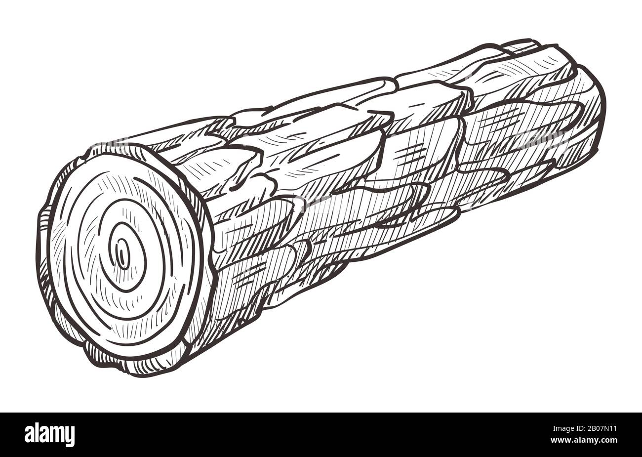 Wooden log and piece of firewood hand drawn illustration Stock Vector ...