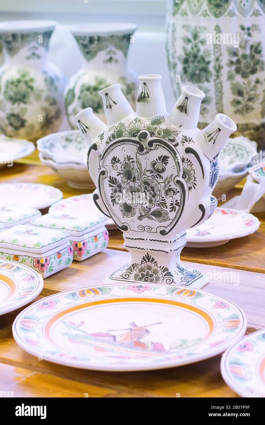 Delft, Netherlands - April 8, 2016: Pottery workpieces with hand ...