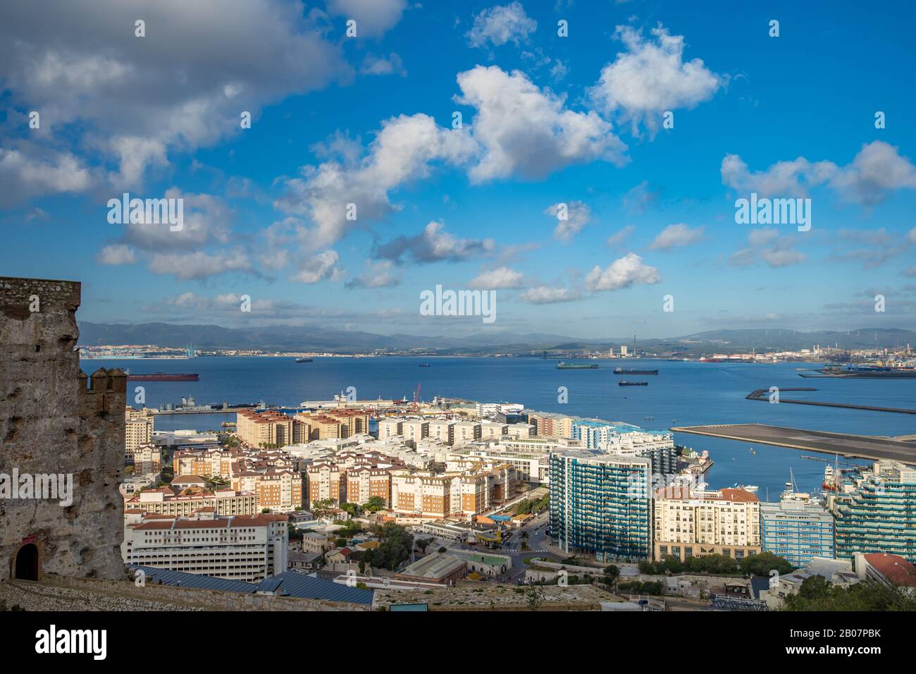 A view of the city of Gibraltar from a fortress in a nature reserve on ...