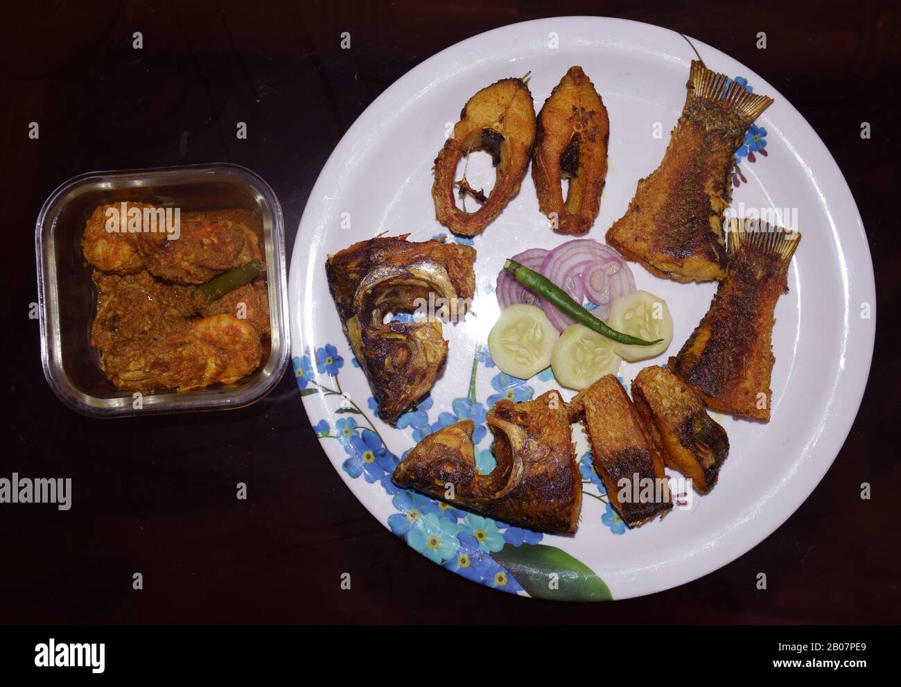 Bengali food Fish Fry with Prawn Malai Curry also known as Chingri ...