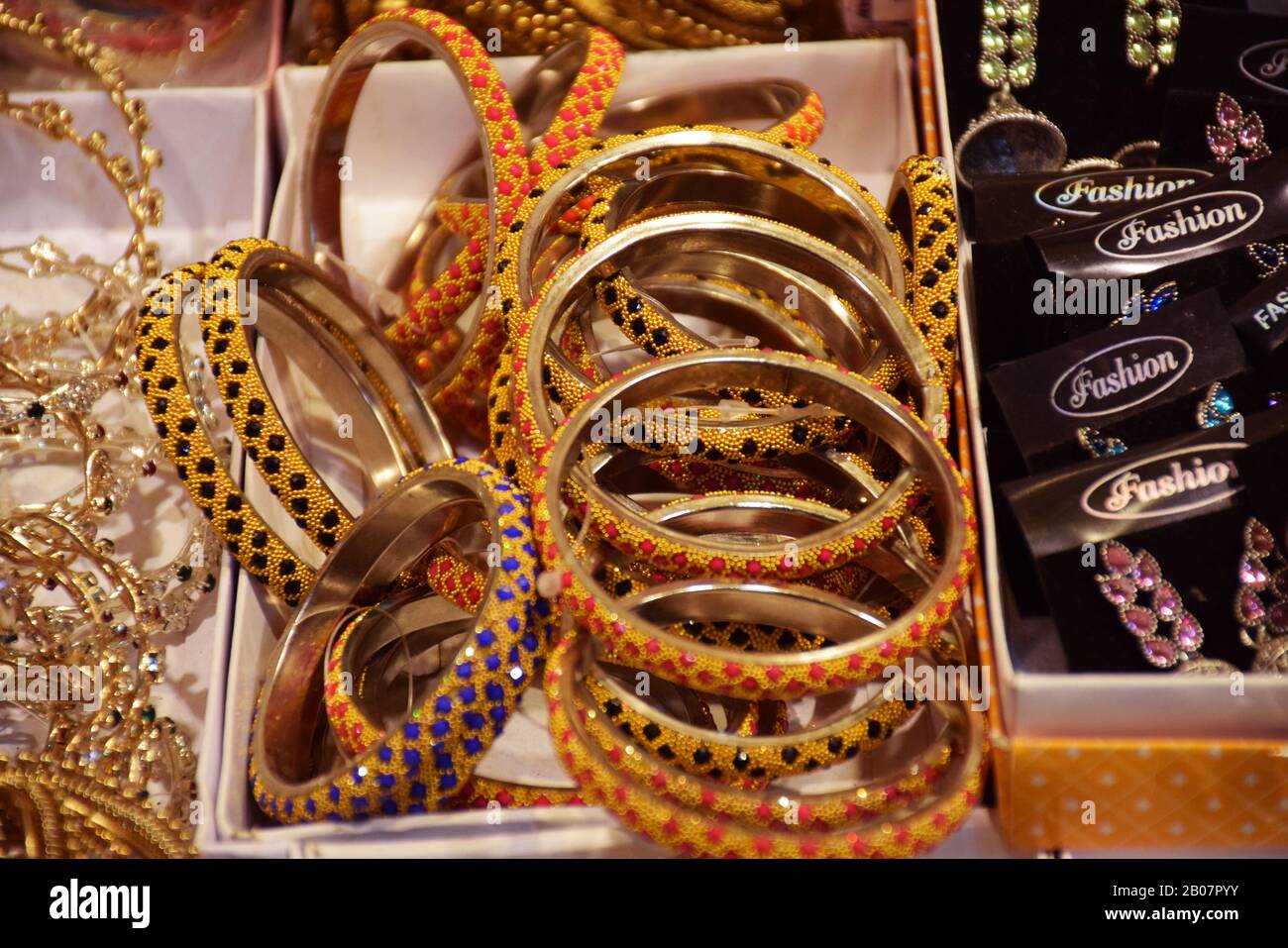 Indian decoratibe bangles also called as chudiya displayed at a village ...