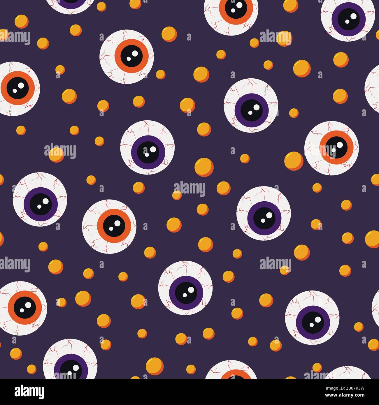 Vector seamless pattern with orange and purple eyes and orange bubbles ...