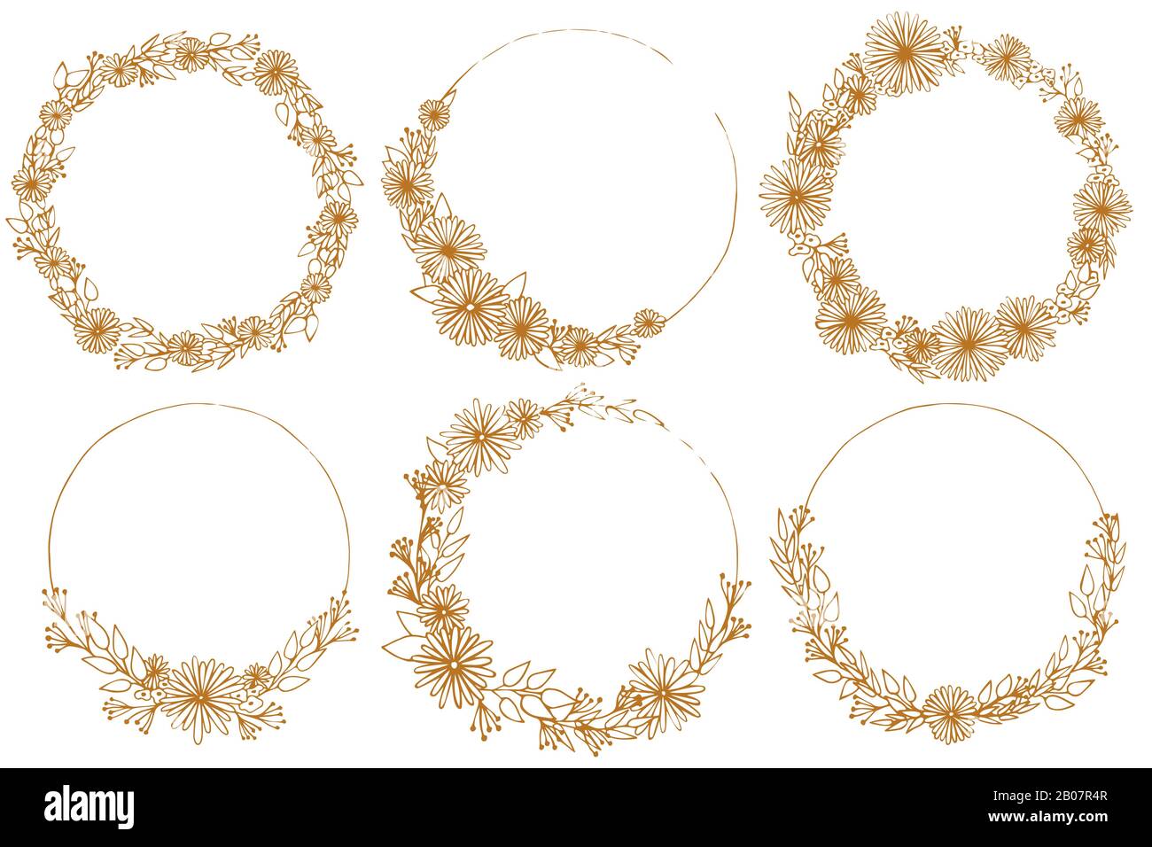 Six floral frames. Set of hand drawn vector illustration. Circle of ...
