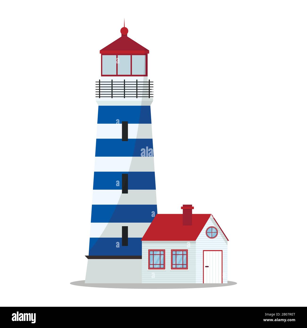 Vector blue and red lighthouse illustration, logo or label isolated on ...