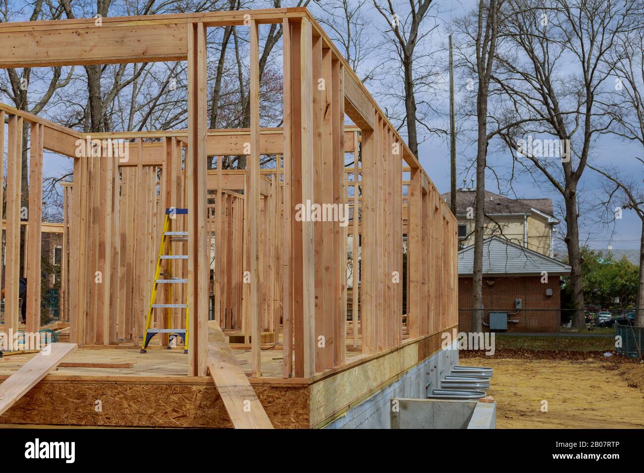 Wooden beam house roof residential construction home framing Stock ...