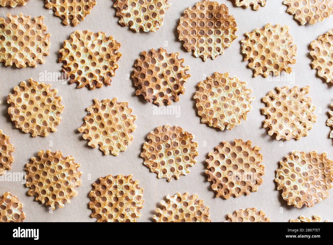 Flat lay with homemade baked waffles on white background Stock Photo ...