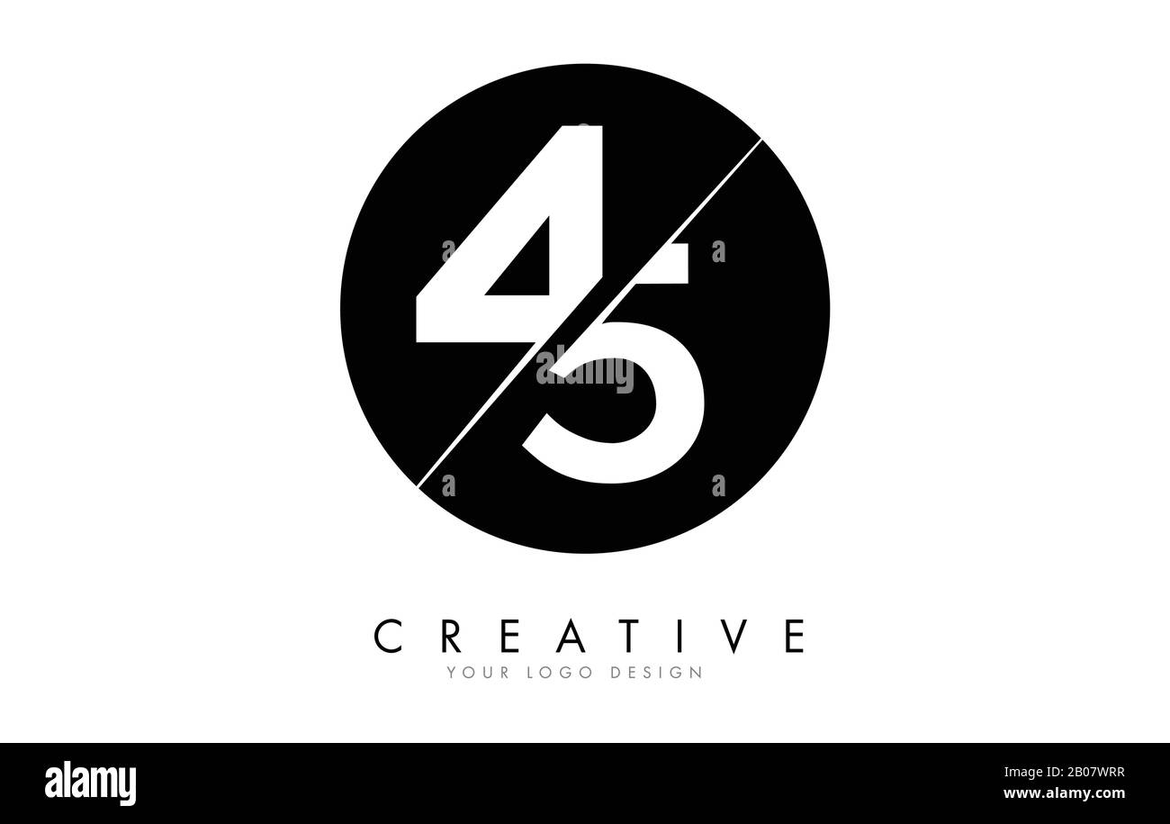 45 4 5 Number Logo Design with a Creative Cut and Black Circle ...