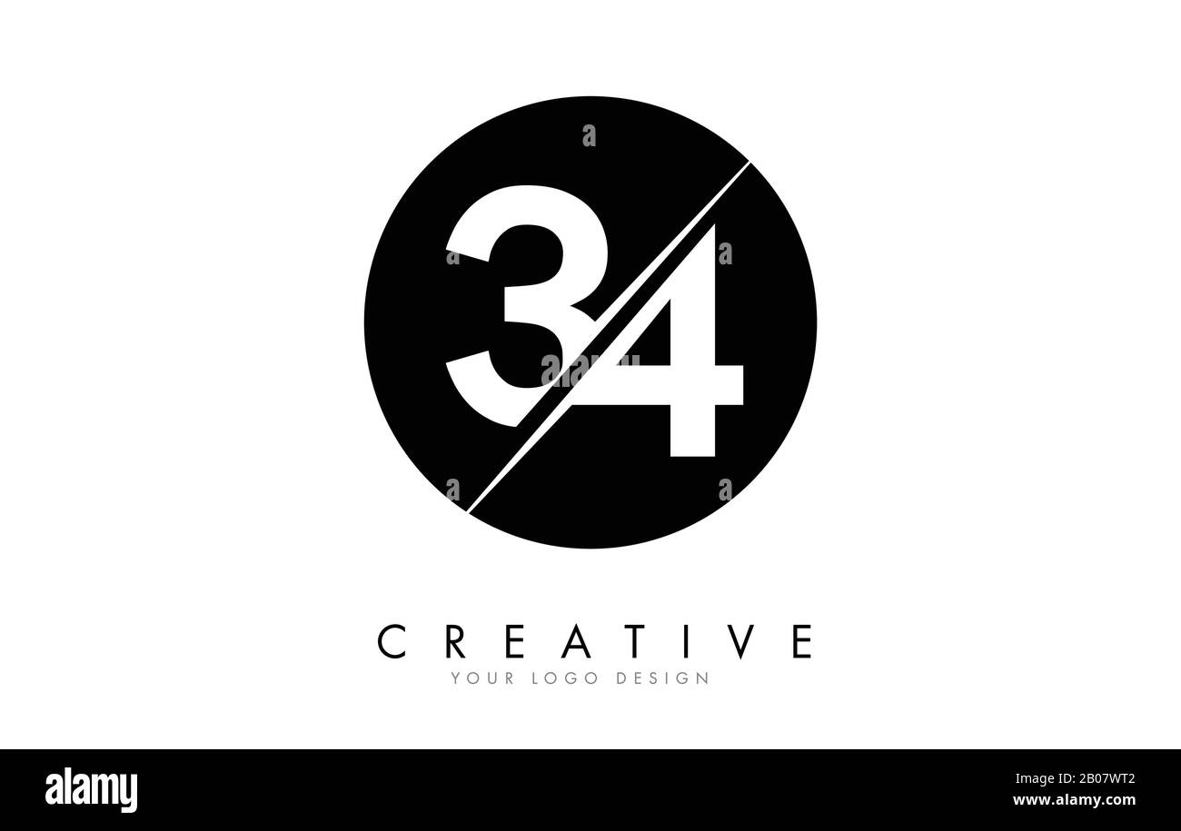 34 3 4 Number Logo Design with a Creative Cut and Black Circle ...