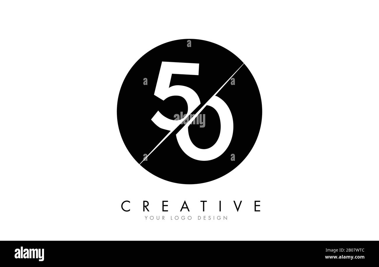 50 5 0 Number Logo Design with a Creative Cut and Black Circle ...