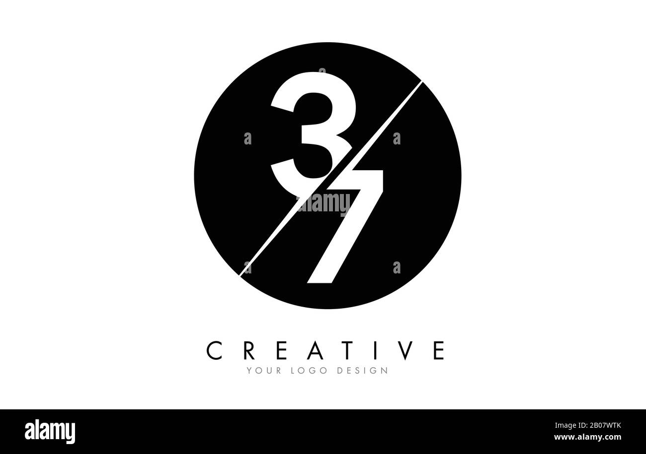 37 3 7 Number Logo Design with a Creative Cut and Black Circle ...