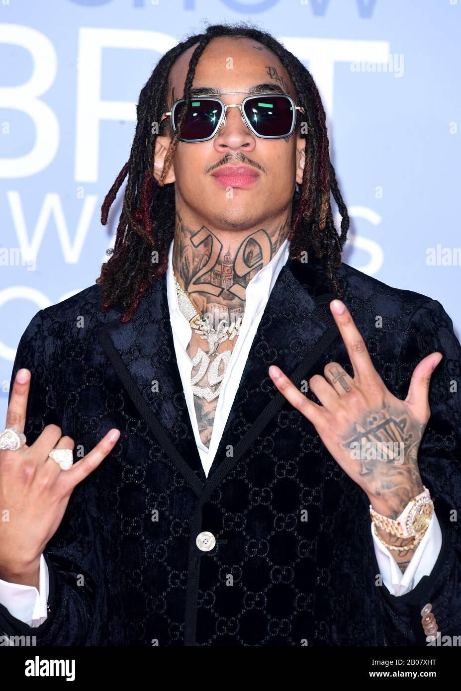 Young Adz of the group D-Block Europe arriving at the Brit Awards 2020 ...