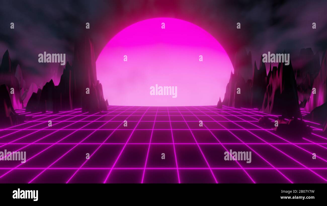 futuristic sci fi wireframe landscape 3d render illustration Stock ...