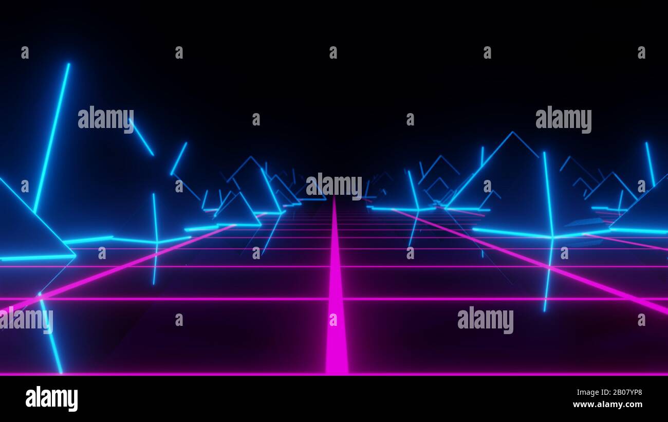 futuristic sci fi wireframe landscape with pyramids 3d rendering ...