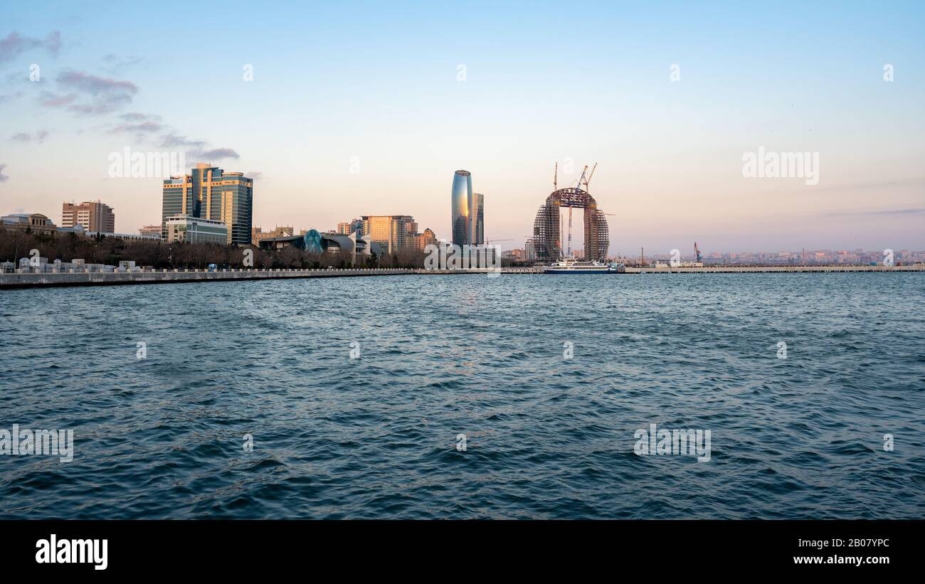Baku, Azerbaijan 27 January 2020 - Caspian Sea coast in Baku Stock ...
