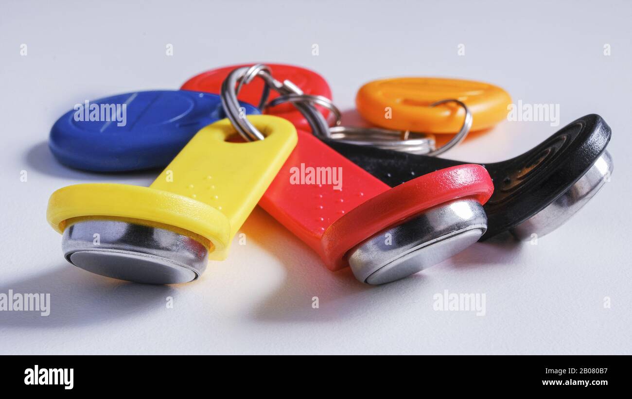 A set of encoded keys. Magnetic keys on a white background. White ...