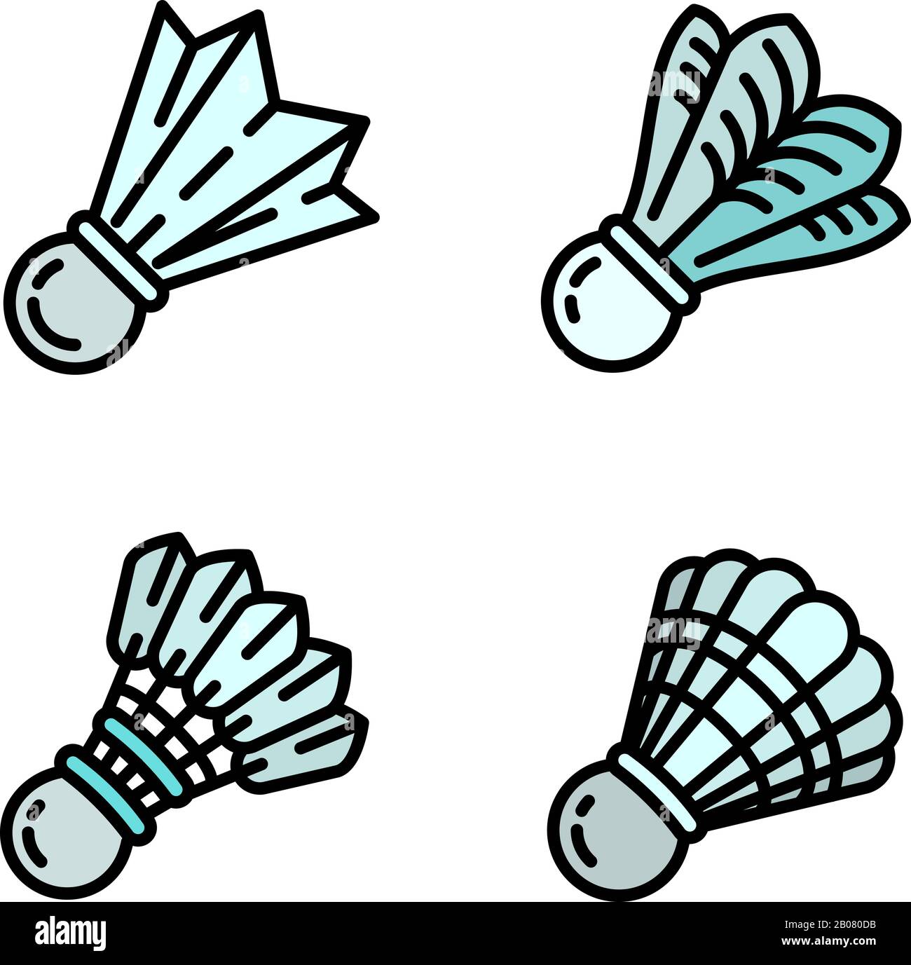 Shuttlecock icons set. Outline set of shuttlecock vector icons for web ...