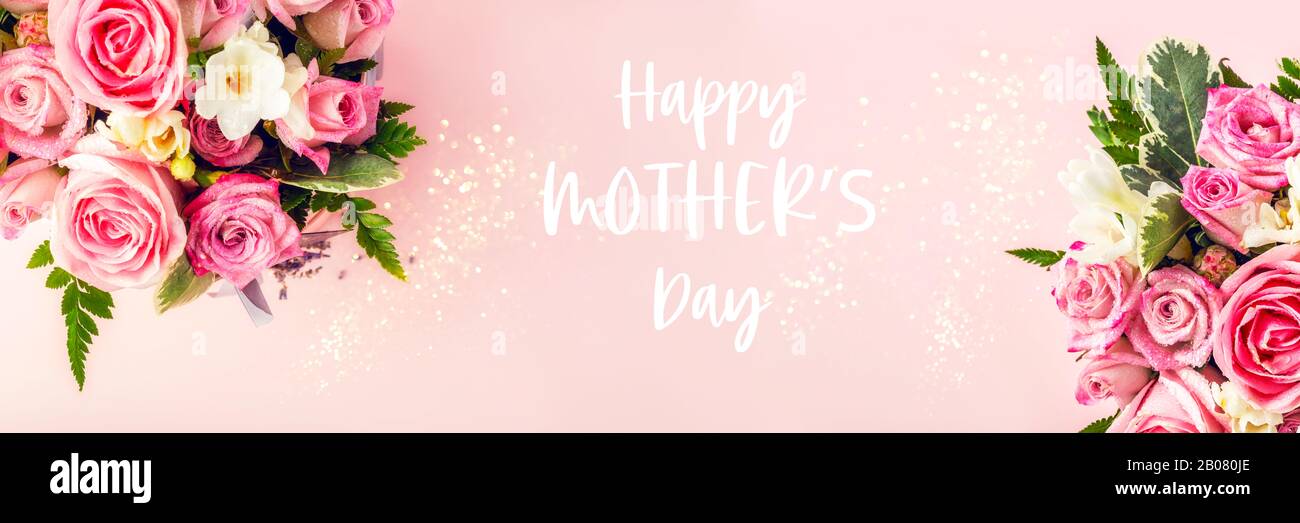 Happy Mothers Day words. Beautiful and tender bouquet of flowers in the ...