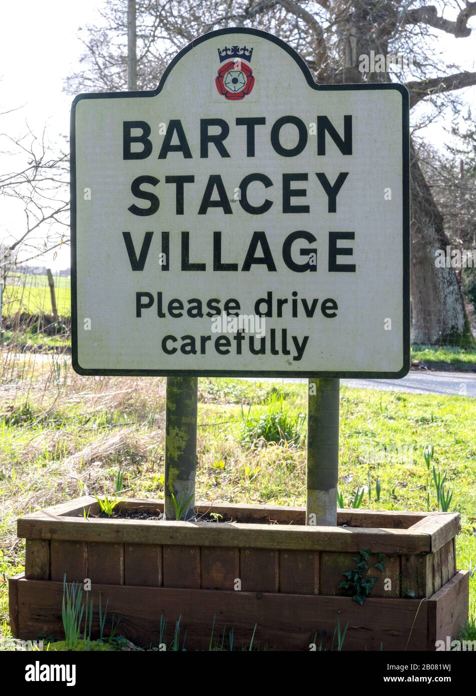 Village boundary sign at Barton Stacey, Hampshire, England, UK Stock ...