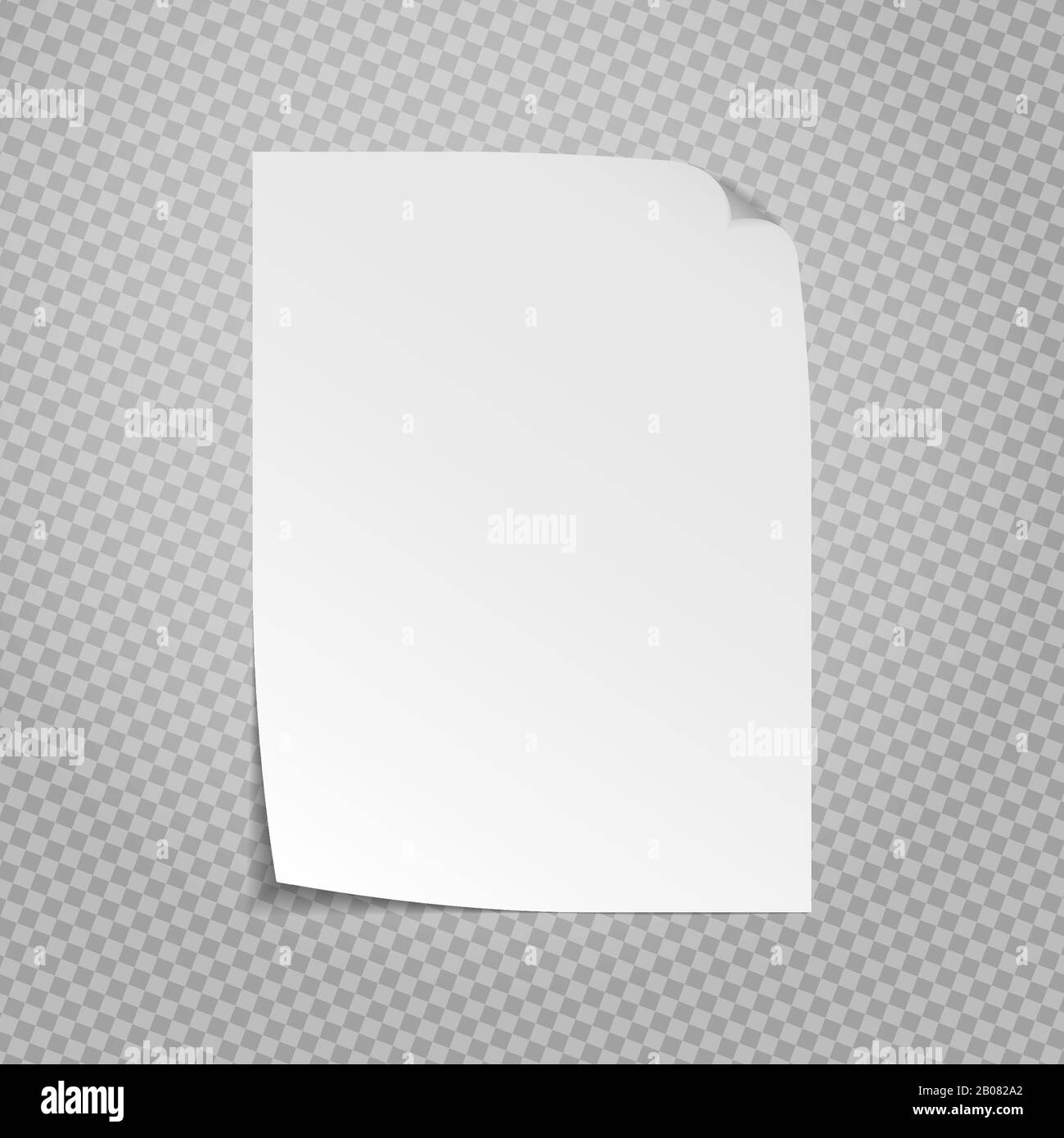 Piece of white notebook, note paper with curled corners and soft shadow ...